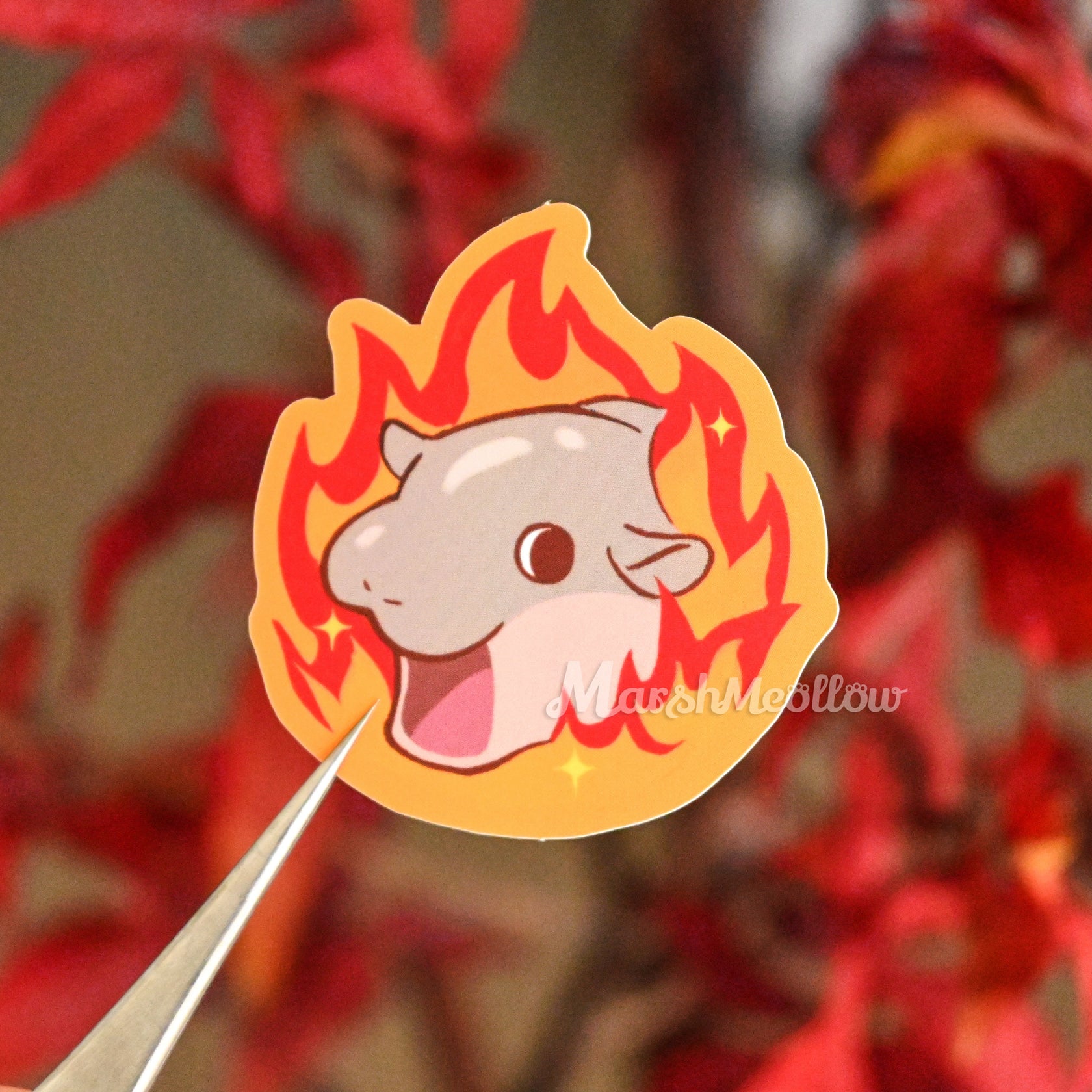 Moo Deng on Fire Sticker – Marshmeollow