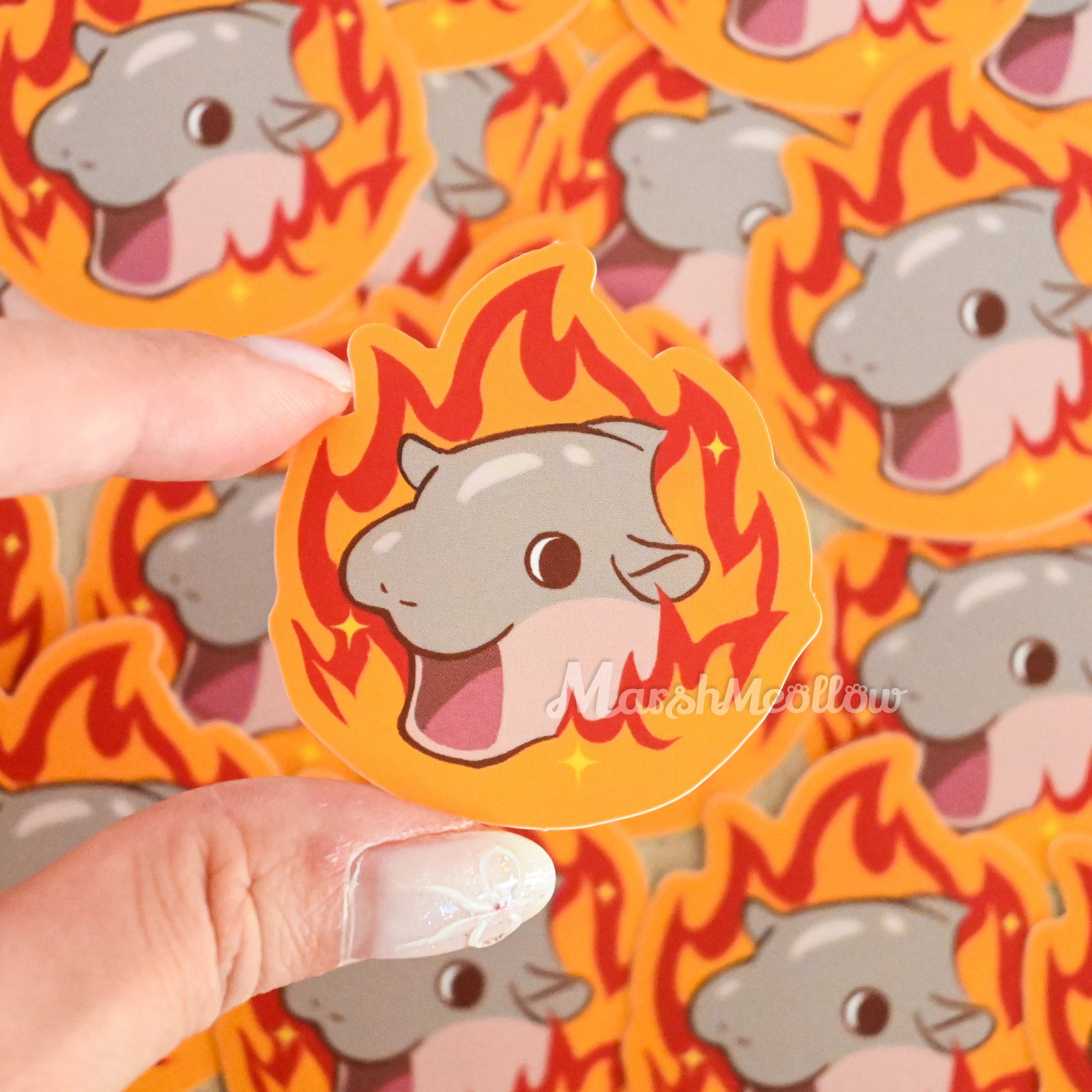 Moo Deng on Fire Sticker – Marshmeollow