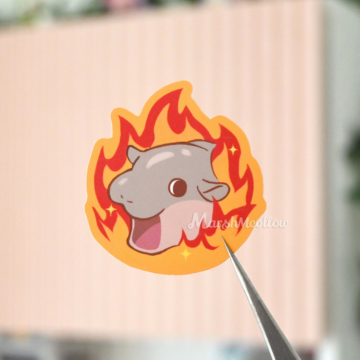 Moo Deng on Fire Sticker – Marshmeollow