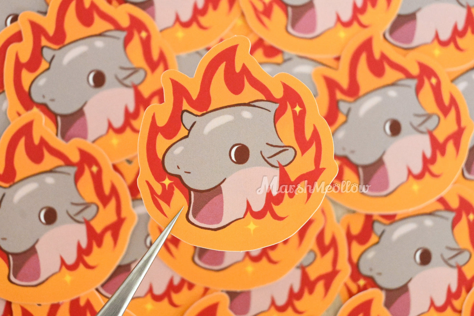 Moo Deng on Fire Sticker – Marshmeollow